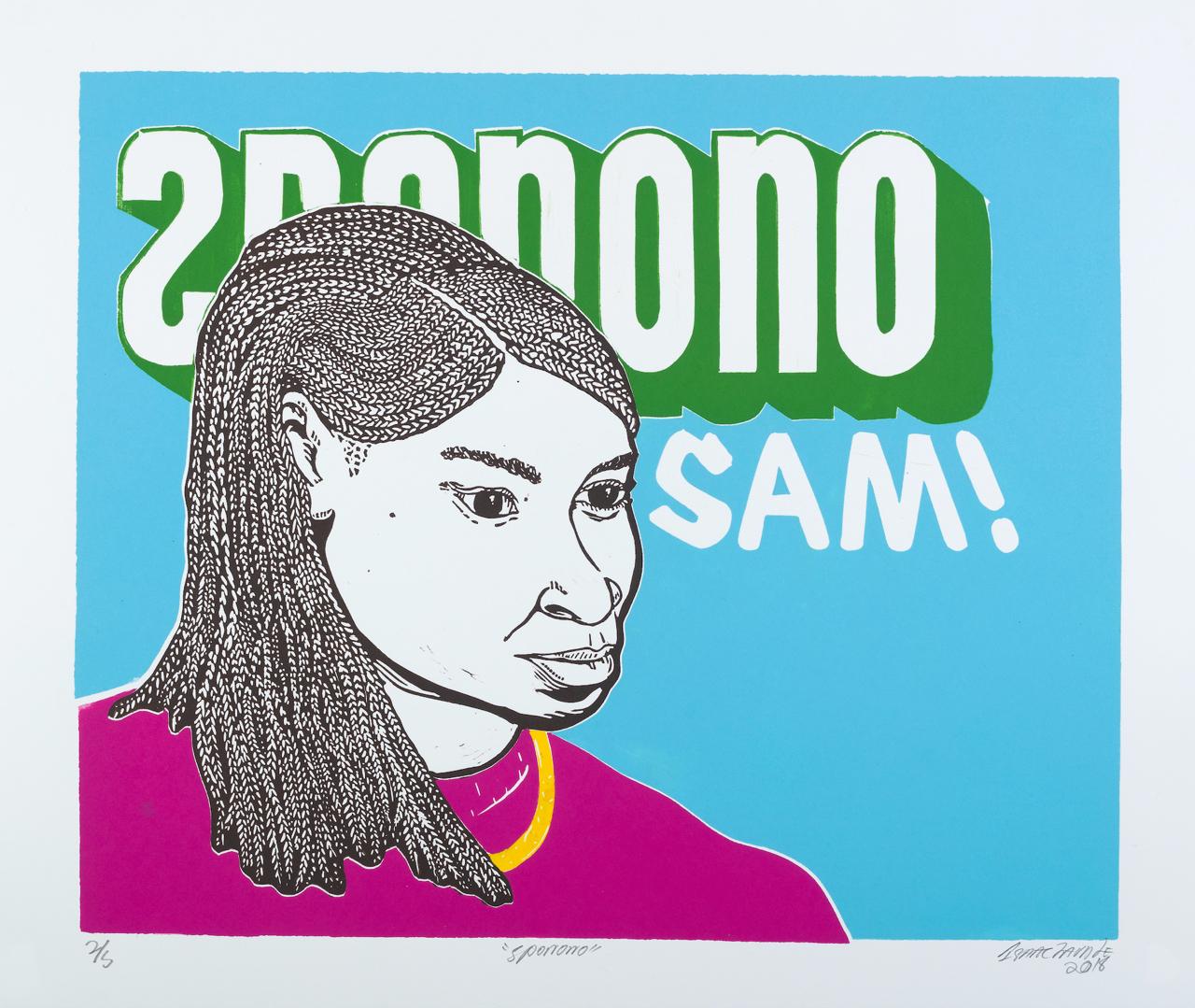 Sponono, 2018 - linocut on paper – La Fam